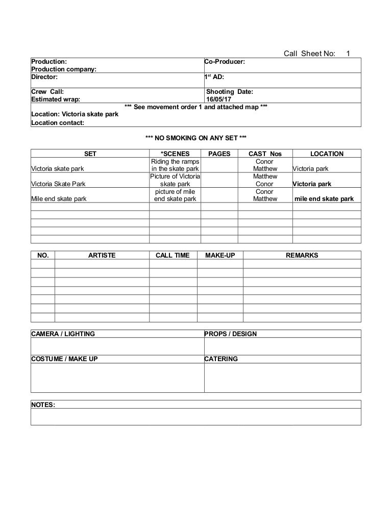 Call sheet
