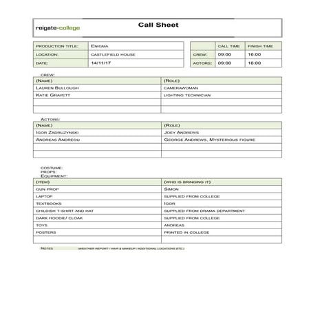 Call sheet | PDF