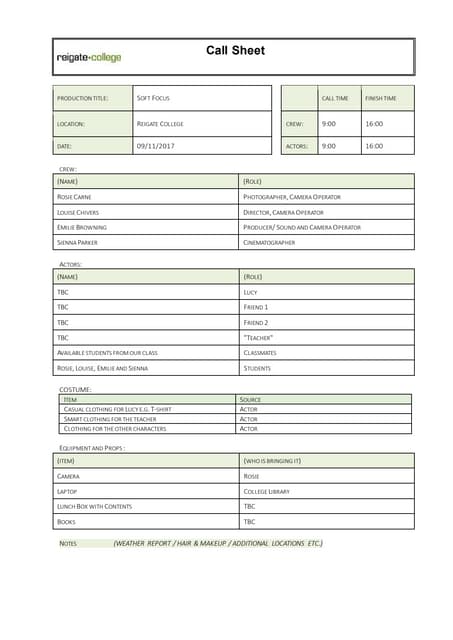 Call sheet | PDF