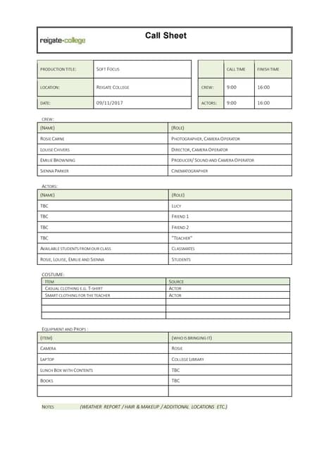 Call Sheet | PDF