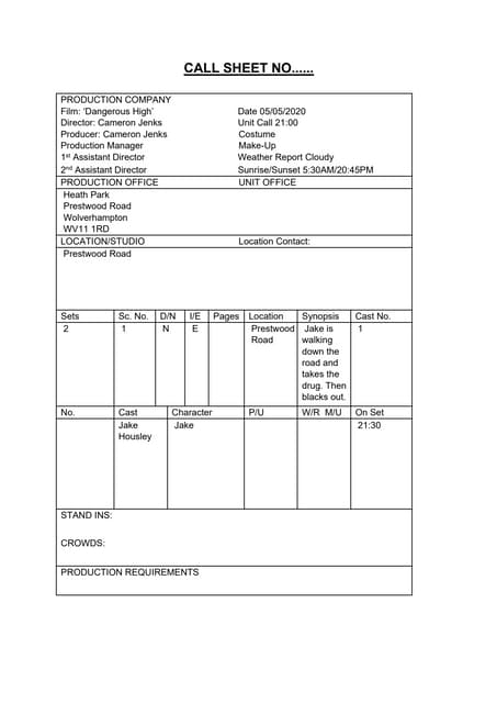 Call sheet-no 3 | DOCX
