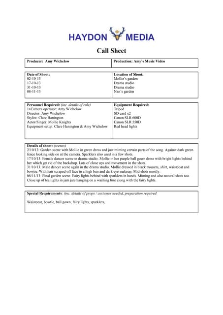 Call sheet 1111111 | DOCX