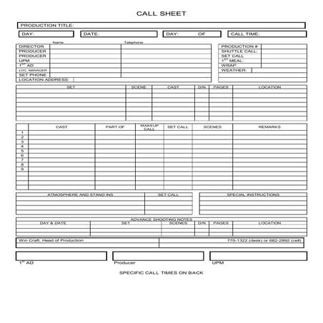 Call sheet 1_ | PDF