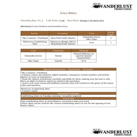 Call sheet 7 | DOC