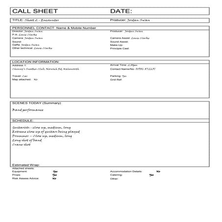 Call sheet 2 | DOC