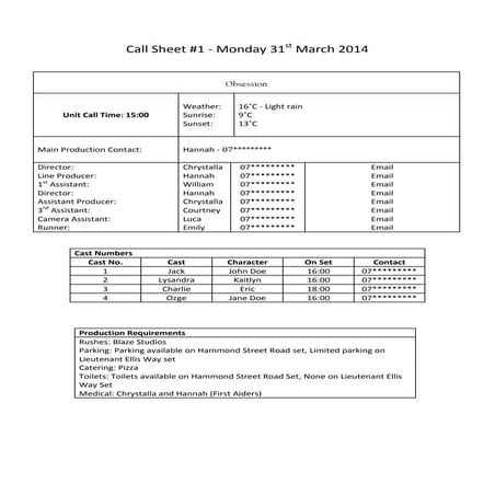 Call sheet 2019 | DOC
