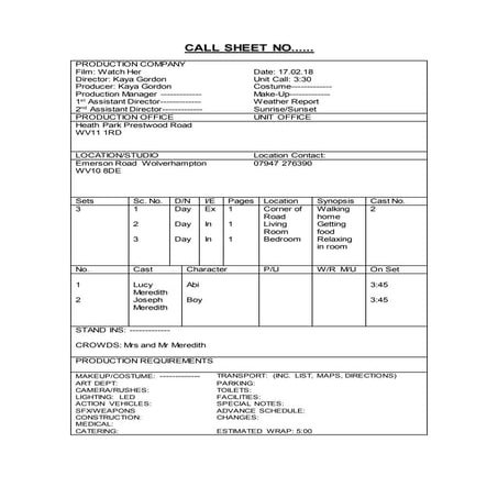 Call sheet | PDF