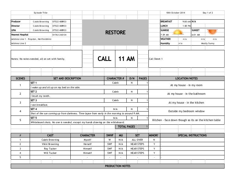 Call Sheet 1