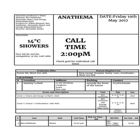 Call sheet2 | PDF