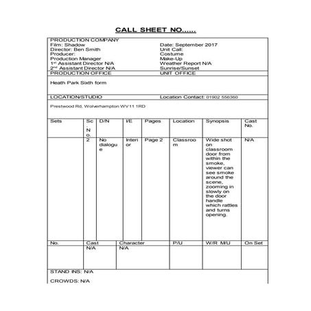 Call sheet template | DOC