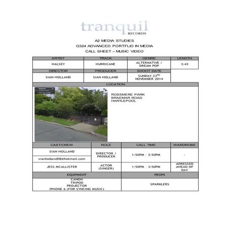 Call Sheet 3 | DOCX | Technology & Computing