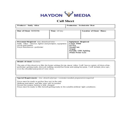 Call sheet 1 | DOCX