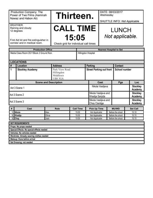 Call sheet (2) | DOC