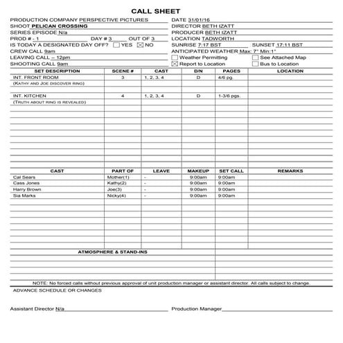 Call sheet 3 | DOC