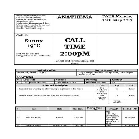 Call sheet 3 | PDF