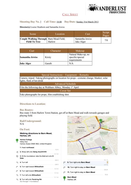 Call Sheet Sky Lanterns | DOC