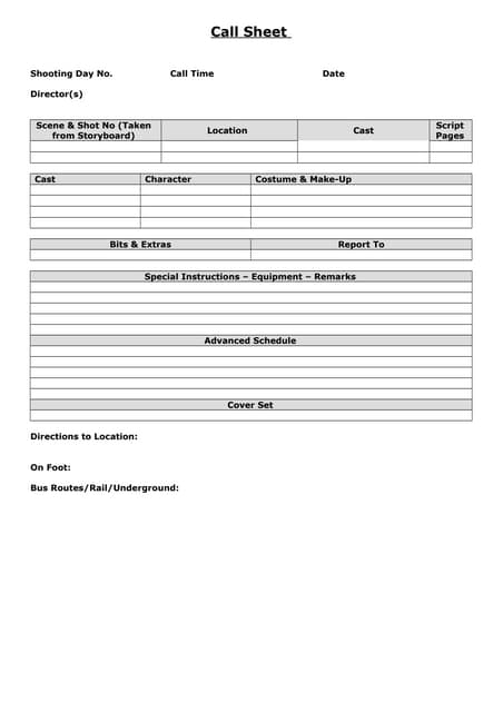 Location call sheet template 2 | PDF