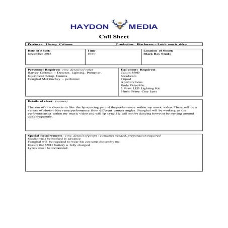 Call sheet | DOCX