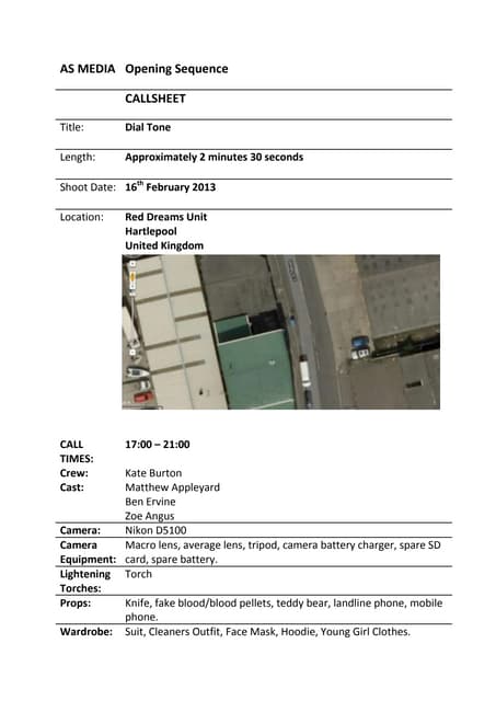 Call sheet second scene | PDF