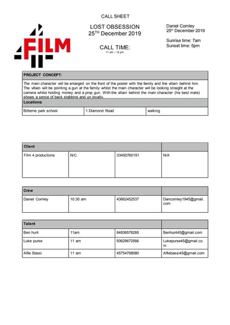 Production Call Sheet for the Midnight Fiend.docx