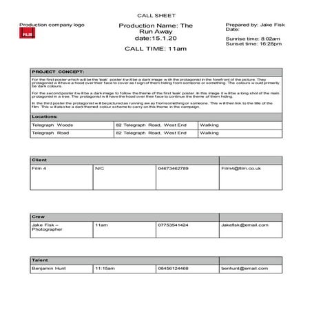 Call sheet | PDF