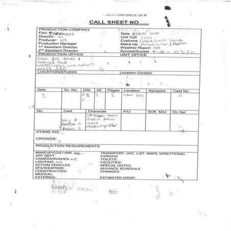 Call sheet pdf | PDF
