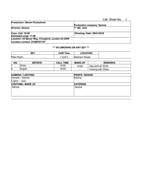 Call sheet | PDF