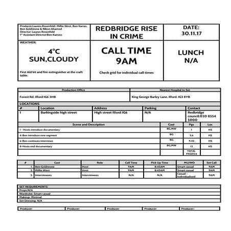 Task 5 - Call sheets | PDF