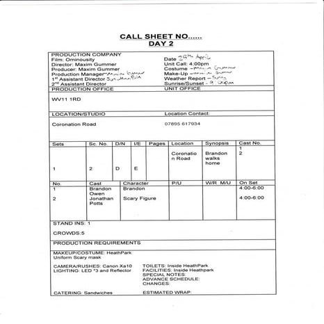 Call sheets | PDF | Video Production | Content Production