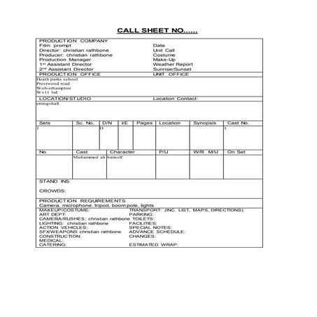 Call sheets | PDF