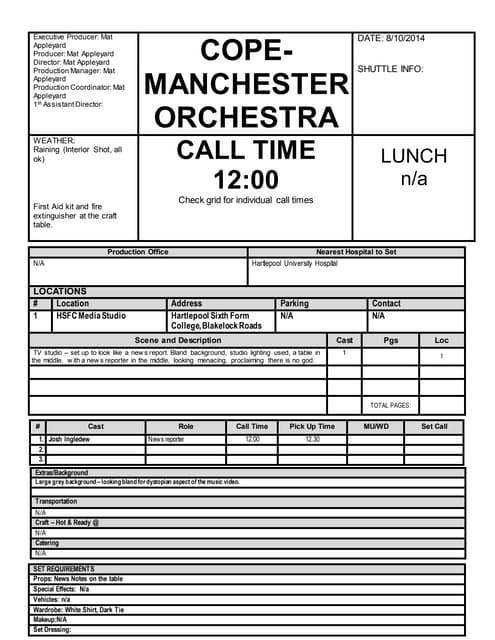 Call sheet template single page - call sheet | PDF