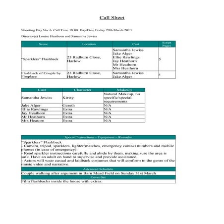 Call sheet 3 | DOCX