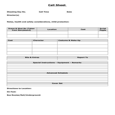 Call sheet template | DOC