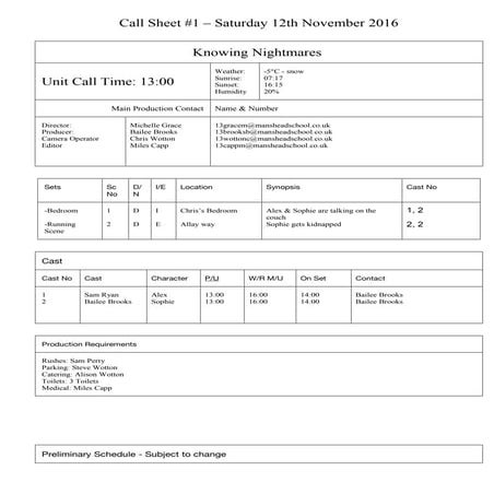 Call sheet template | PDF