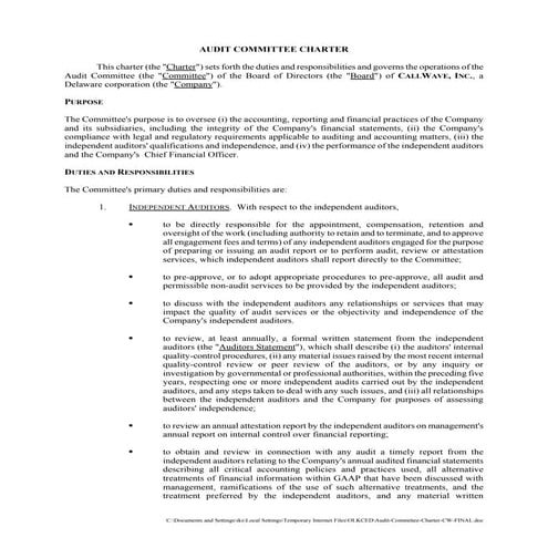 Call Wave Corporate Governance Audit Committee Charter | PDF