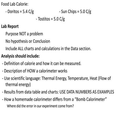 Calorie lab report info | PPTX