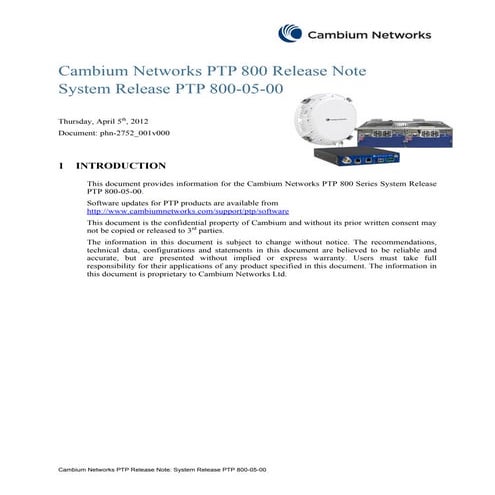 Cambium network ptp 800 series 05 00 system release note | PDF