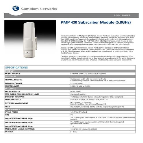 Cambium networks pmp_430_subscriber_module_(5.8_g_hz)_specification | PDF | Computer Networking ...