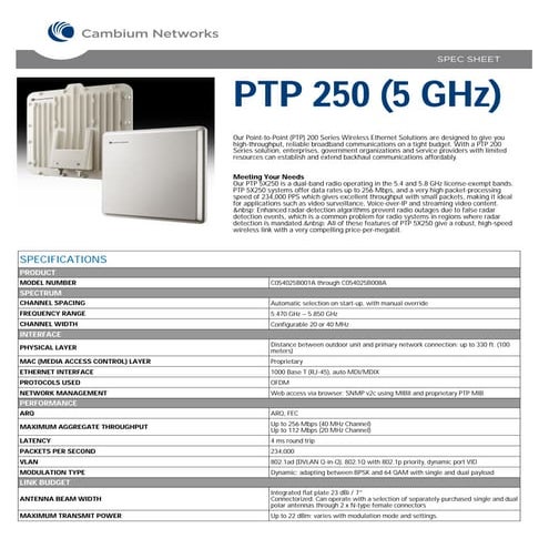 Cambium networks ptp_200_(4.9_g_hz)_specification | PDF