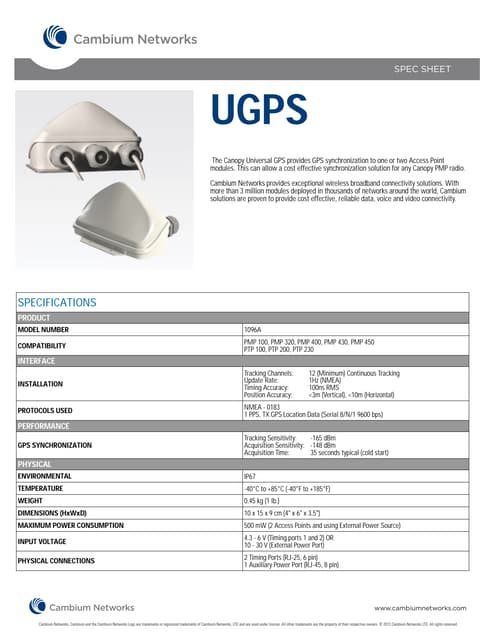 Cambium Networks Ugps Specification Pdf Technology And Computing