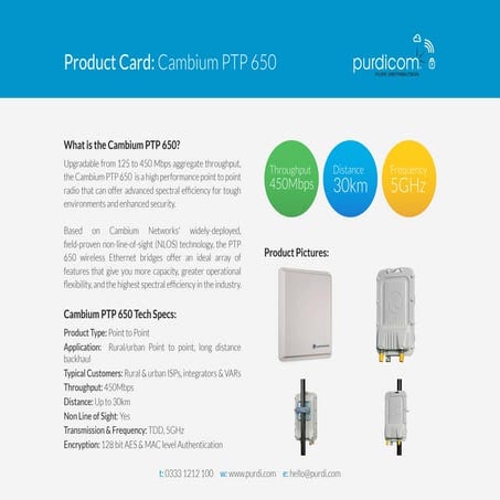Cambium Networks PTP 650 Product Card | PDF
