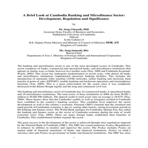 A Brief Look at Cambodia Banking And Mircrofinance Sector | PDF