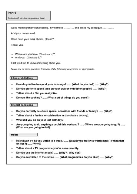 Pt3 speaking sample test examiner booklet | PDF | Resume Writing and ...
