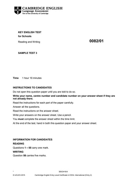 Cambridge KET 1 with answers | PDF