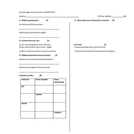 Exam of English. Flyers test | DOCX