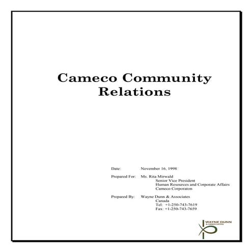Cameco Community Relations Report (1998) | PDF