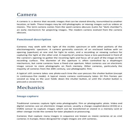 Camera - Introduction | DOCX | Cameras and Camcorders | Consumer ...