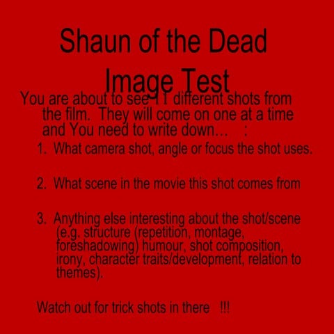 Shaun of the Dead - Camera Shots, Angles, Focus | PPT