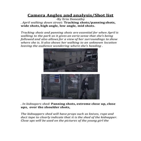 Camera angles and analysis shot list | PDF