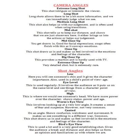 Different Camera Angles and Shots | PDF